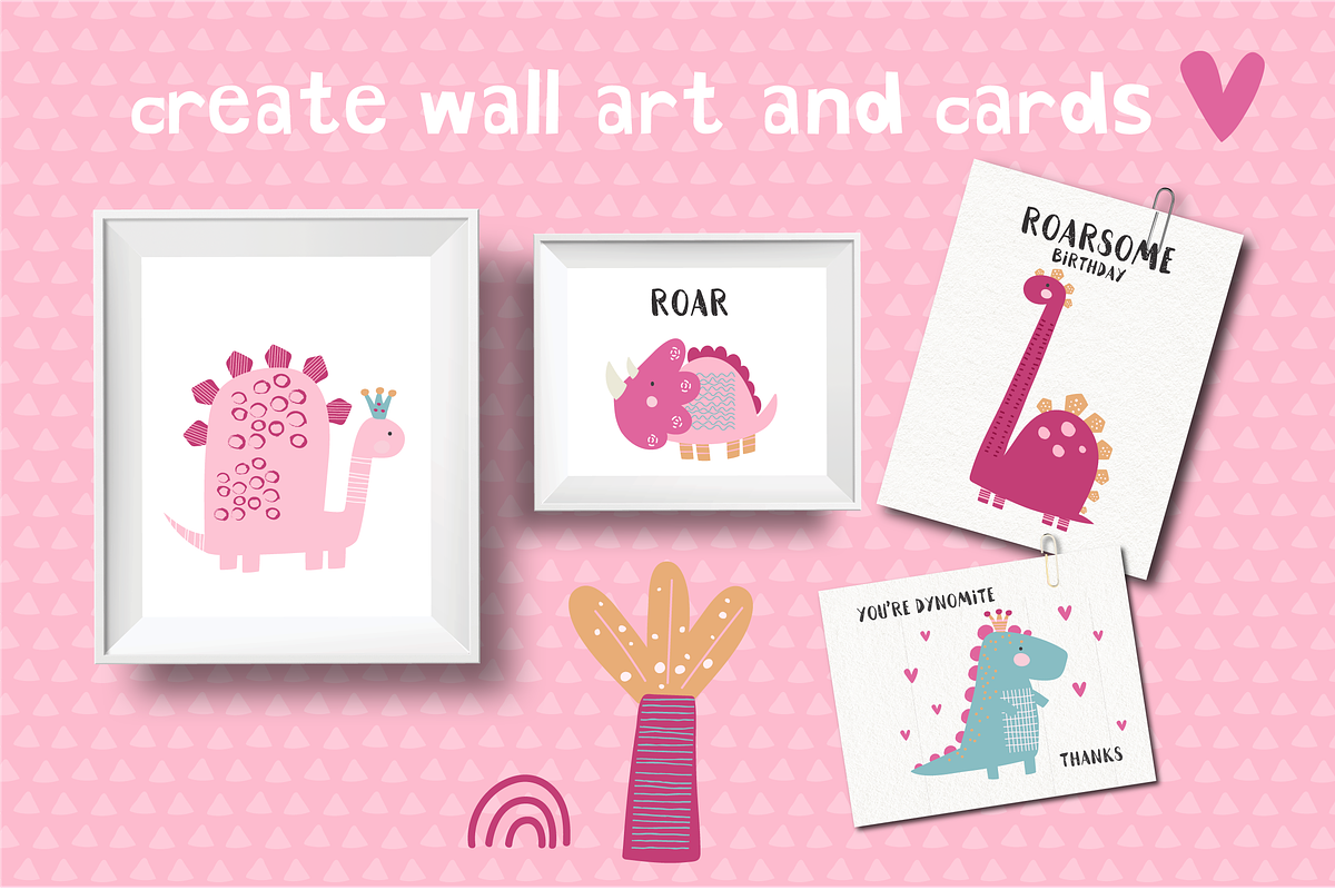 Girls Dino fun clipart, a Decorative Illustration by Poppymoondesign