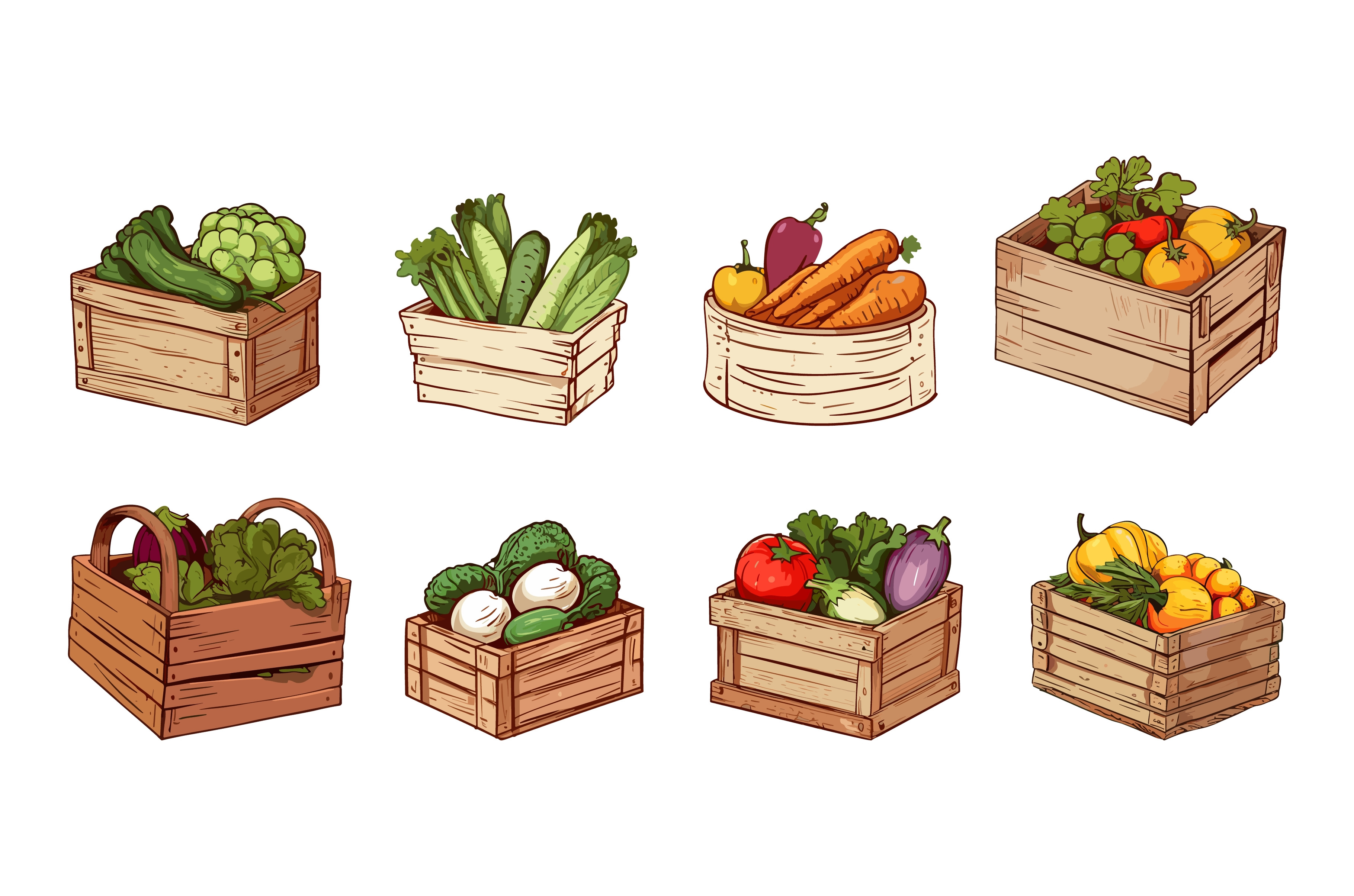 Vegetables in different rustic boxes, a Graphic by LadadikArt