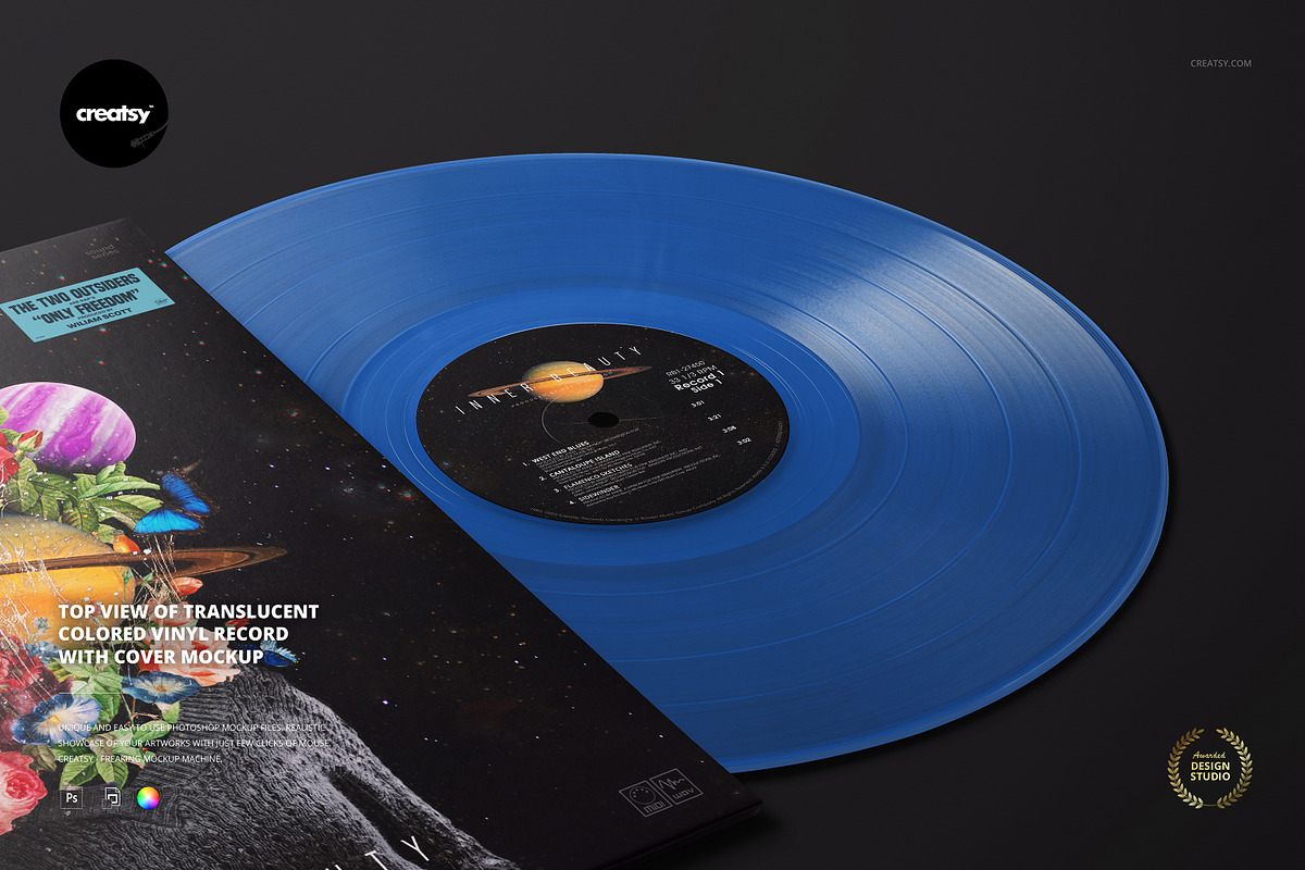 Translucent Vinyl Record Mockup, a Merchandise Mockup by creatsy5