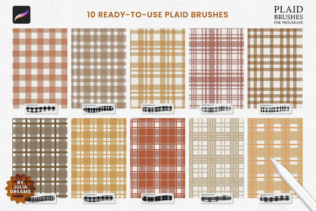 Plaid Effects Brushes Procreate, a Brush Add-On by Julia Dreams