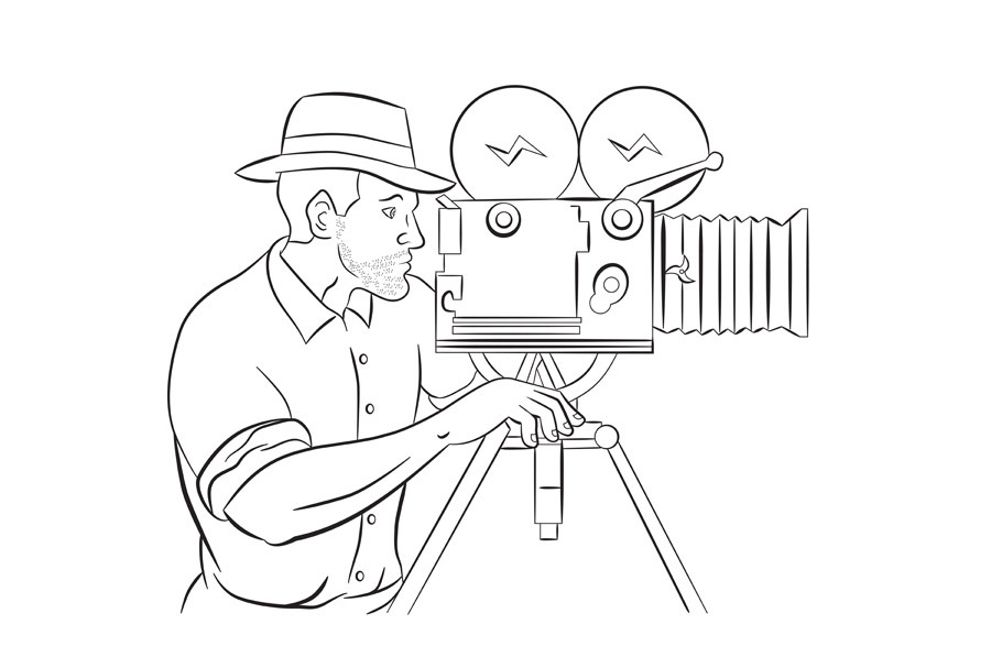 Cameraman vintage movie film camera, an Illustration by patrimonio ...