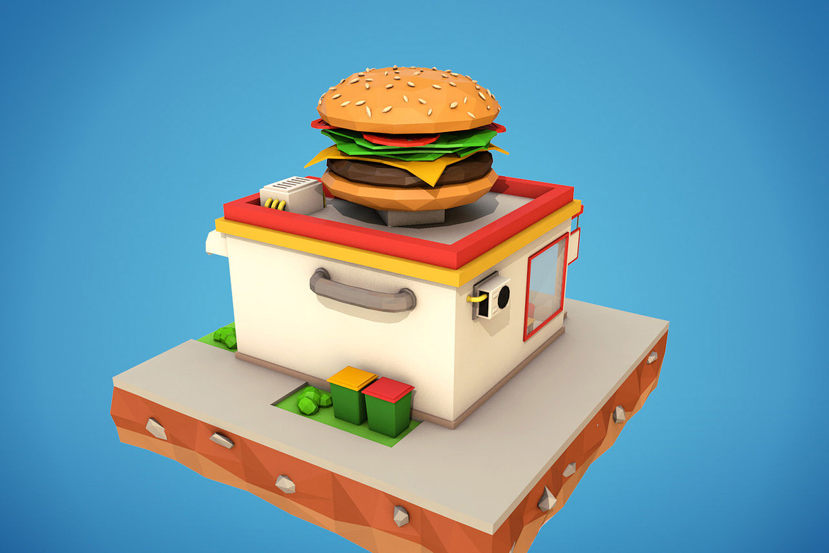 Low Poly Burger Cafe, an Architecture 3D Model by Low Poly Lab
