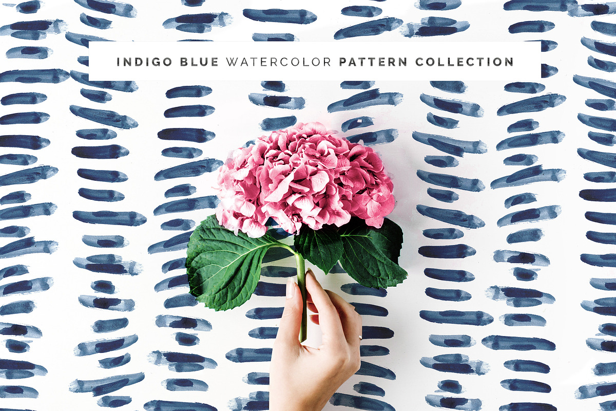 80 Indigo Blue Watercolor Patterns, a Pattern Graphic by Pink Coffie