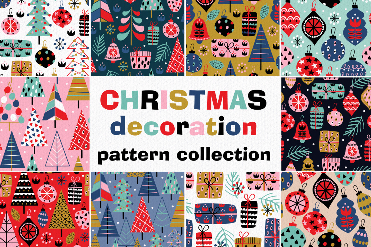 Christmas decorations pattern set, a Pattern Graphic by NataKa