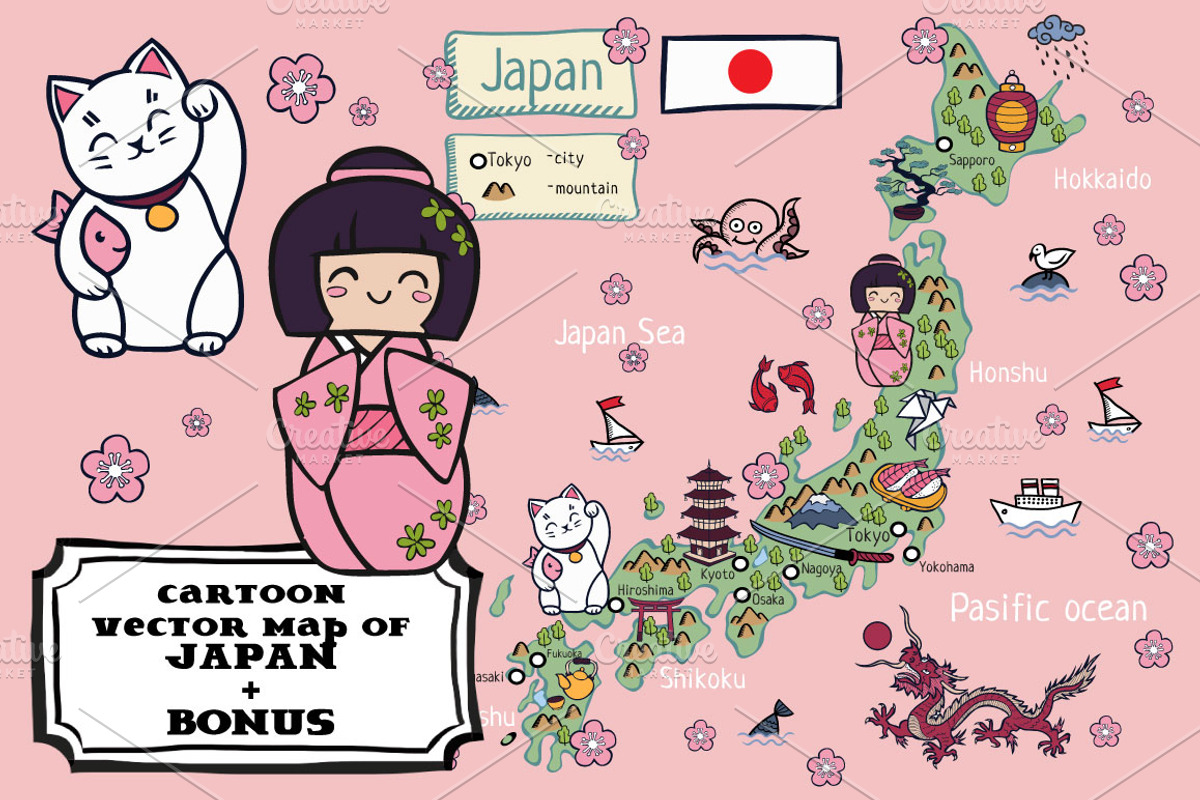 Cartoon map of Japan, an Illustration by Nata Savina Art