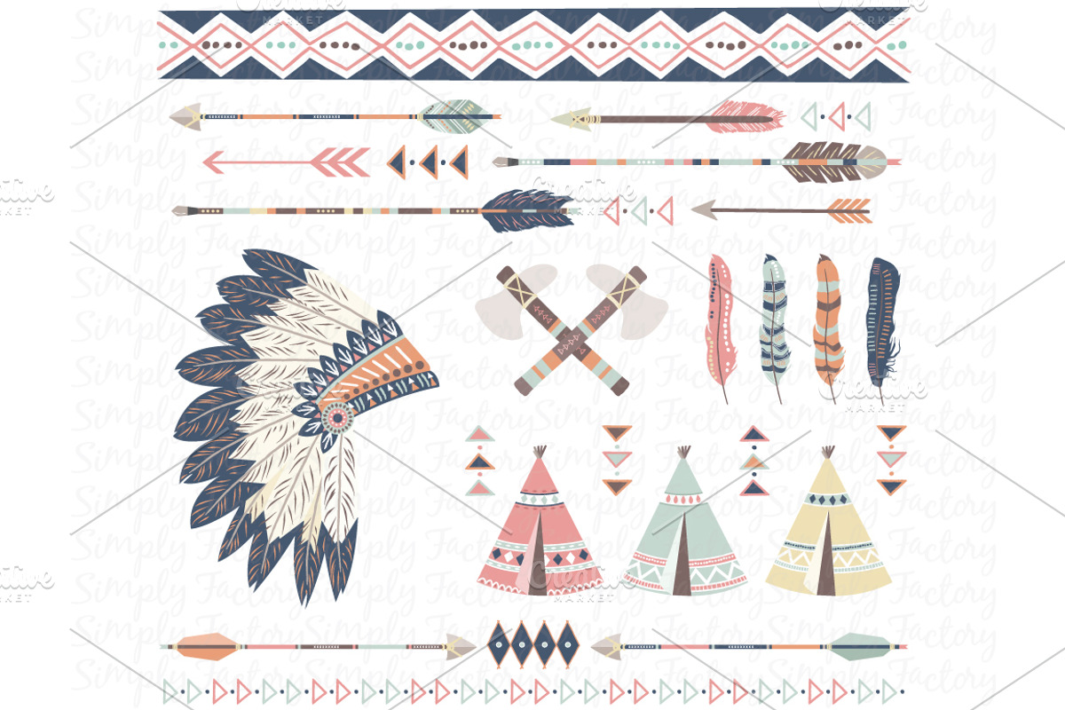 Tribal, Arrows, Teepee Tents, a Decorative Illustration by Simply Factory