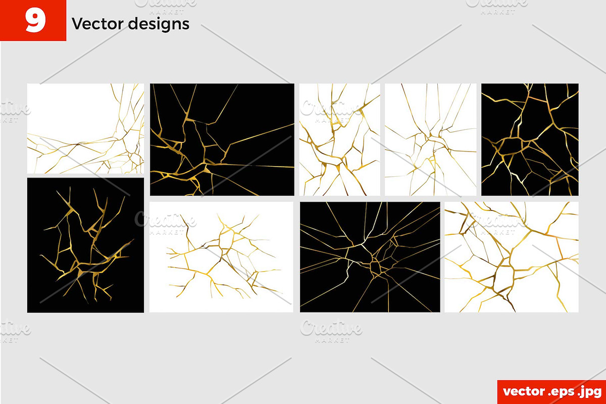 Kintsugi gold crack design, patterns, a Texture Illustration by Sopelkin