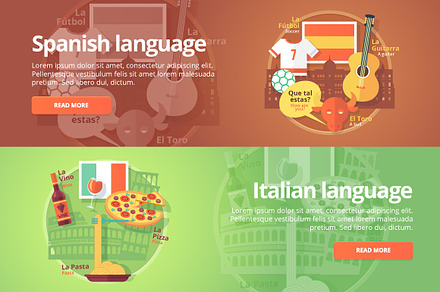 Flat Languages Lessons Banners | Education Illustrations ~ Creative Market