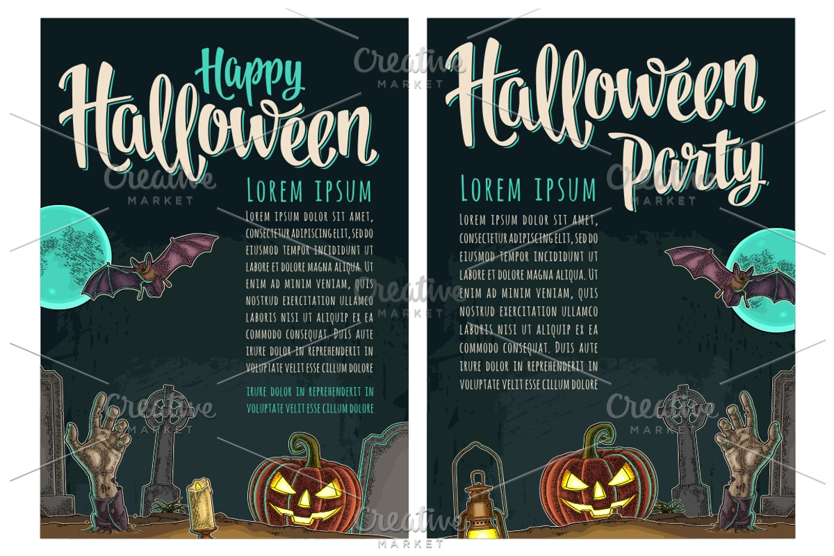 Halloween bundle engraving, poster, an Illustration by MoreVector