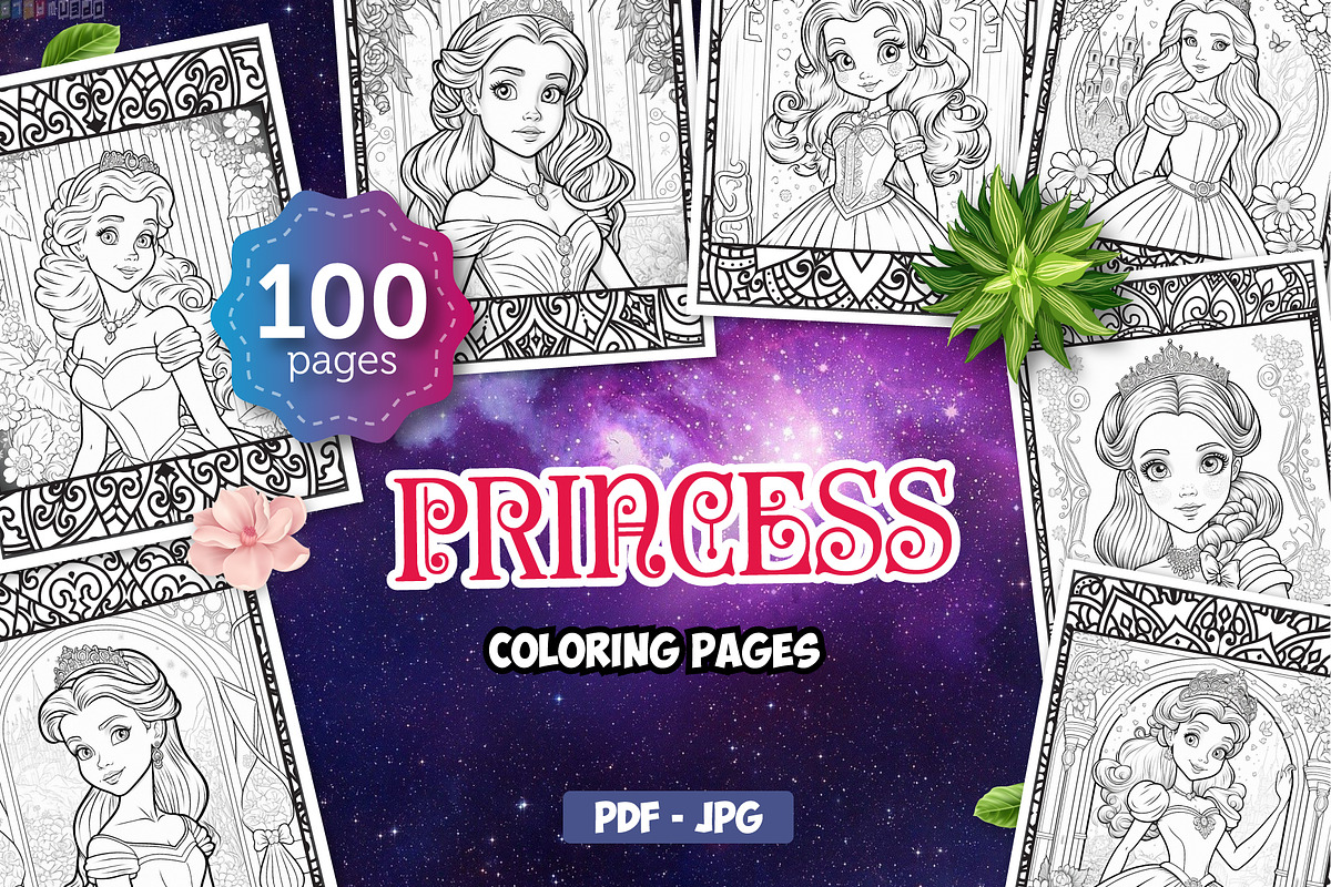 100 Princess Coloring Pages, a Person Illustration by Blue Digital Studio