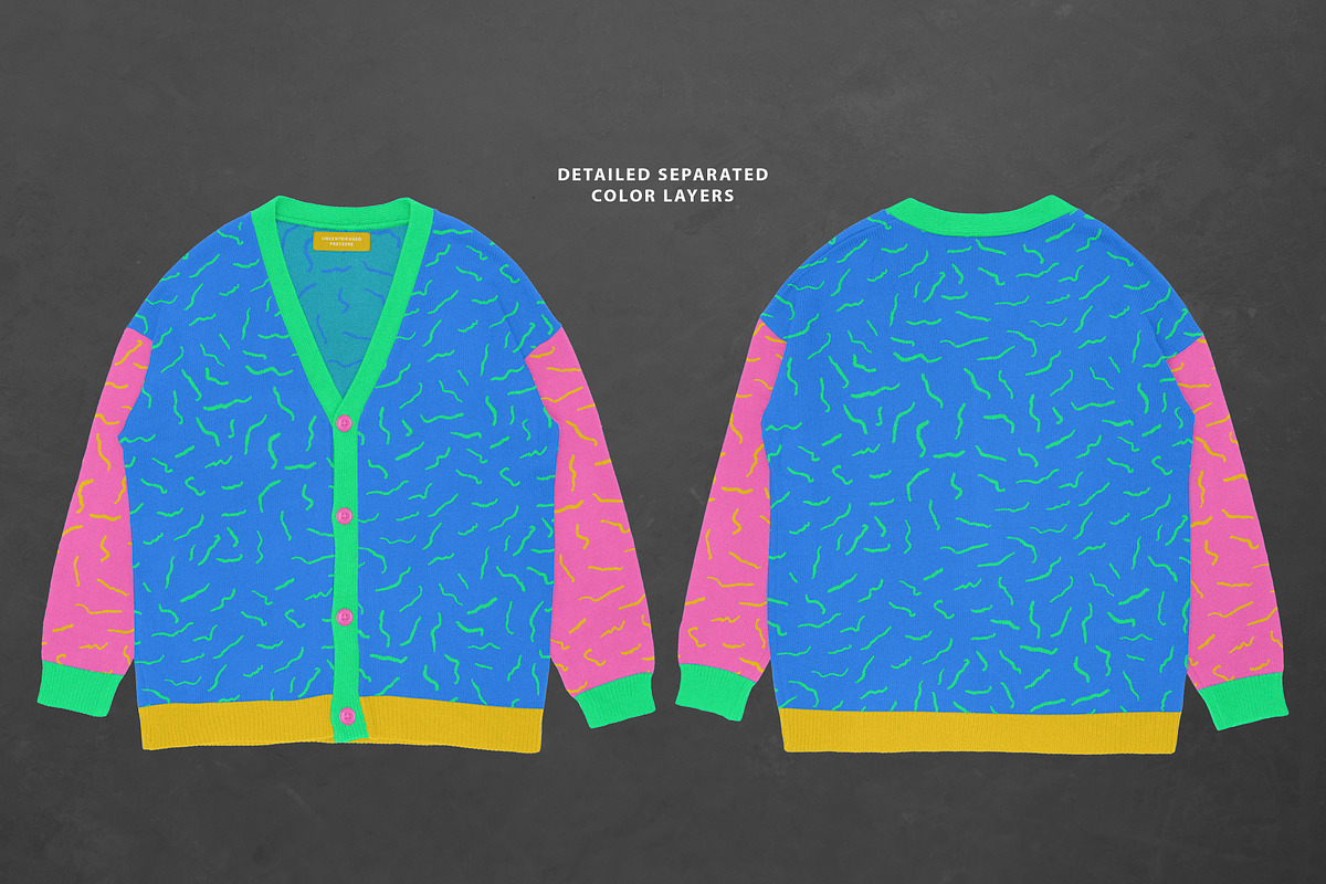 Realistic Knitted Cardigan Mockup, a Hoody Mockup by Uncentrifuged Pressure