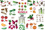 20 vectors vegetables bundle 1, a Food Illustration by frimufilms