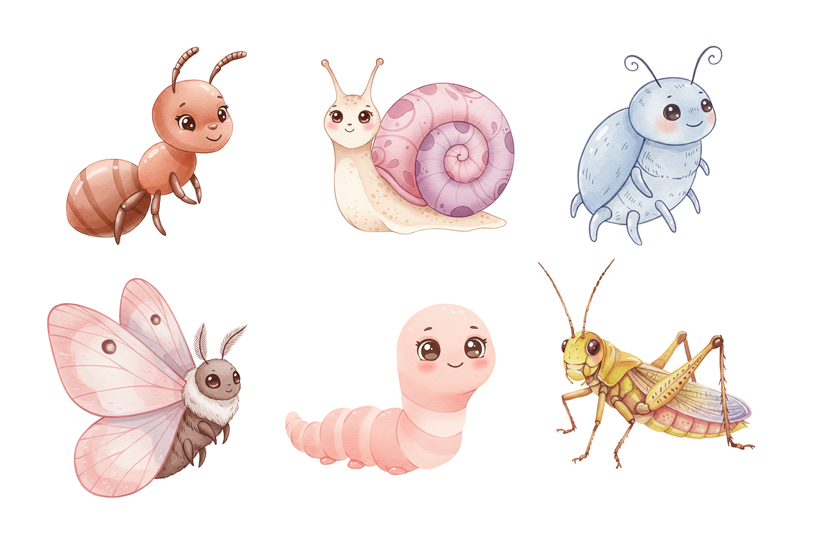 Watercolor Cute Insects Cliparts
