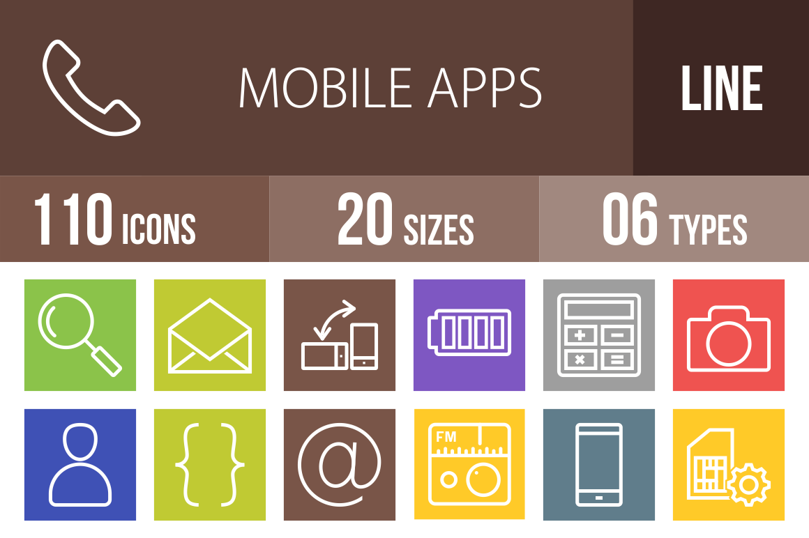 110 Mobile Apps Line Multicolor Icon, an Outline Icon by IconBunny