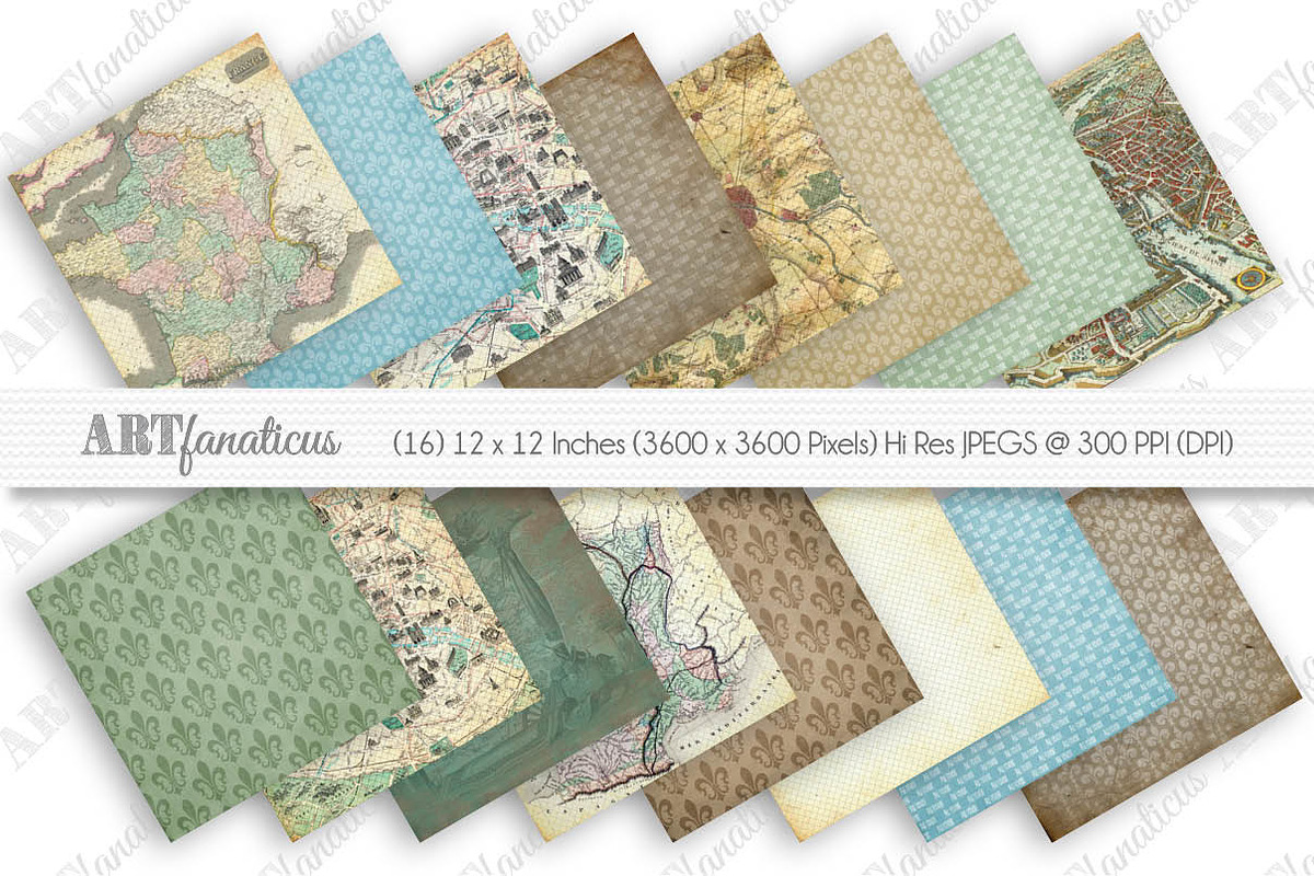 FRENCH VINTAGE MAP Digital Designs, an Illustration by Artfanaticus