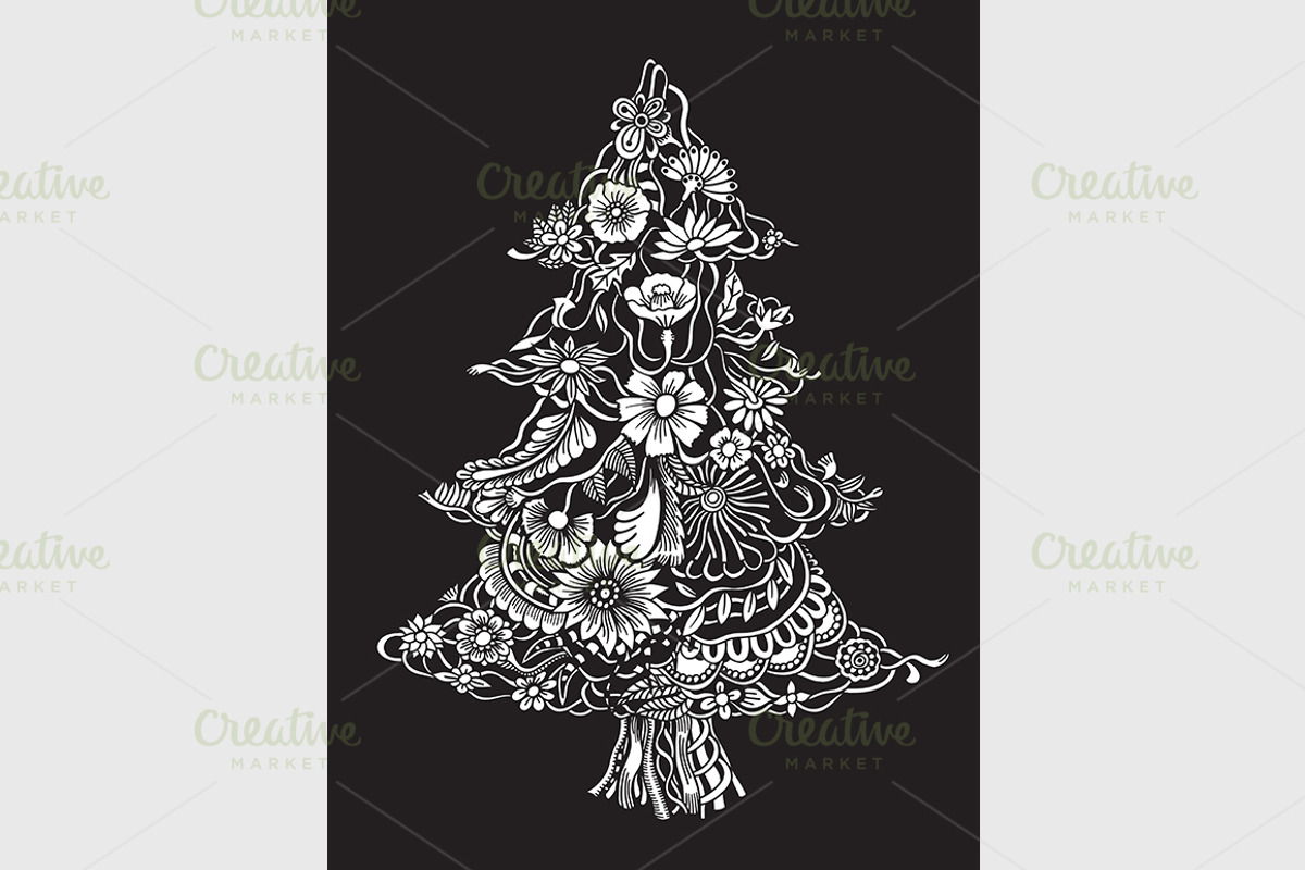 Christmas Tree of flowers, a Background Graphic by IllustrationArtShop