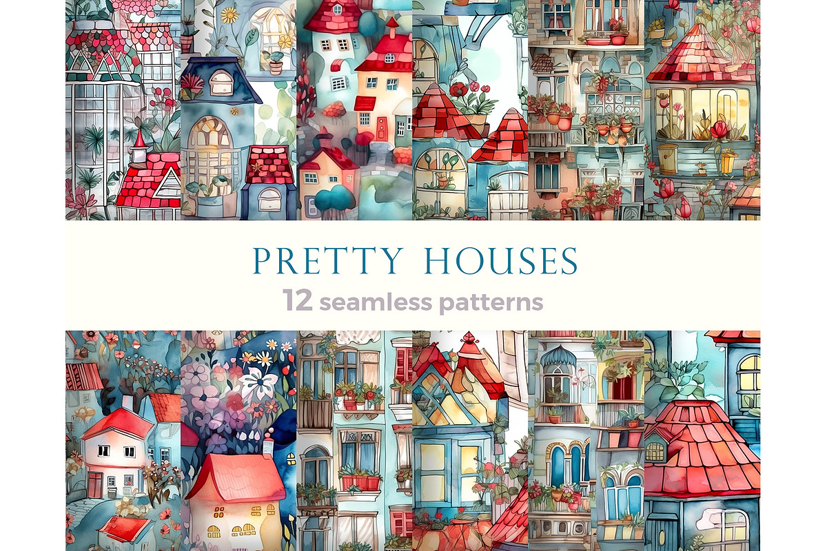 Seamless patterns pretty houses, a Pattern Graphic by Bubert Art