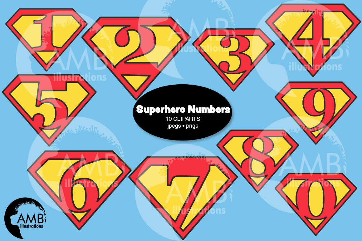 Superhero Numbers Clipart AMB-494-B, an Illustration by AMBillustrations