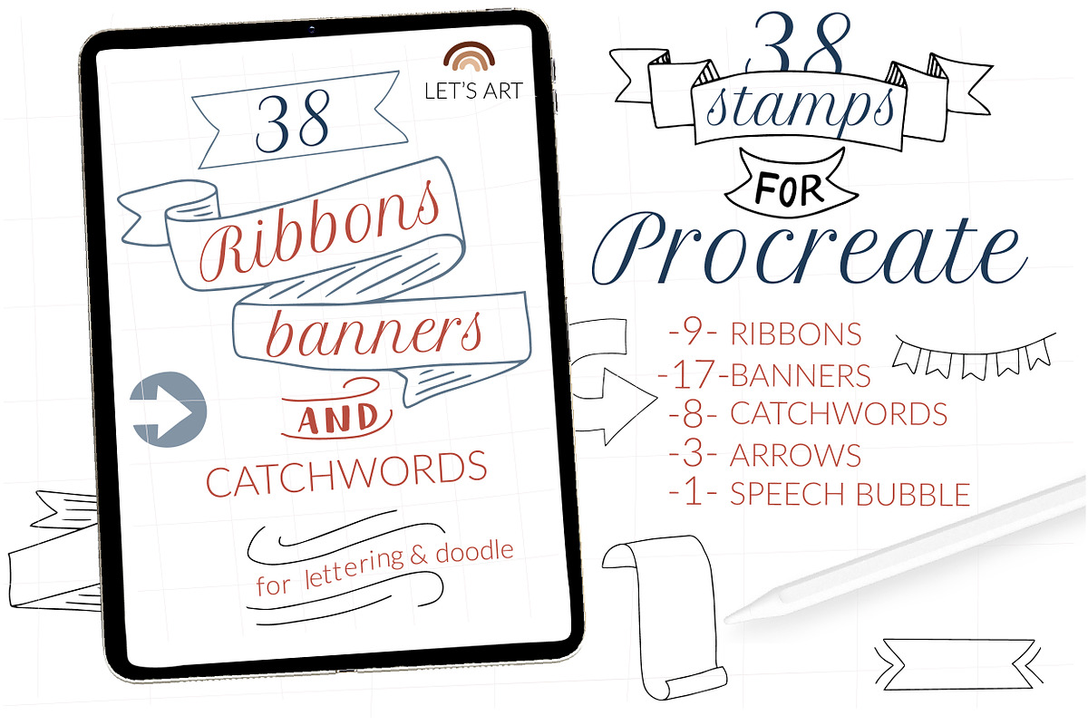 Ribbons, banners Procreate lettering, a Brush Add-On by Let's Art