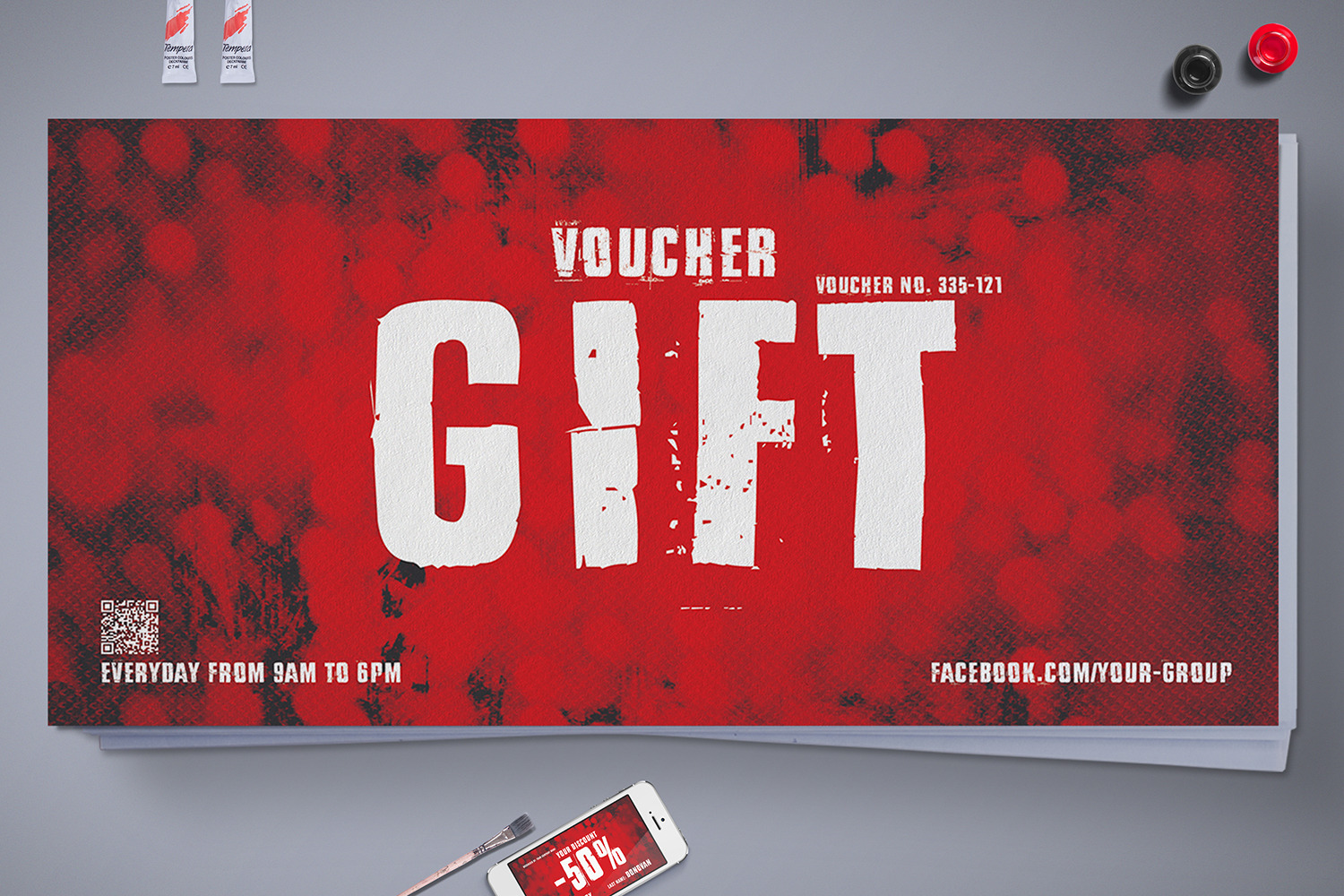 Red Glow Gift Voucher, a Card Template by Tzochko