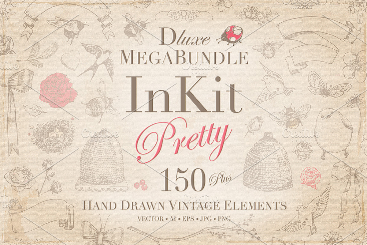 InKit Pretty Hand Drawn MegaBundle, an Illustration by Vector Vintagery ...
