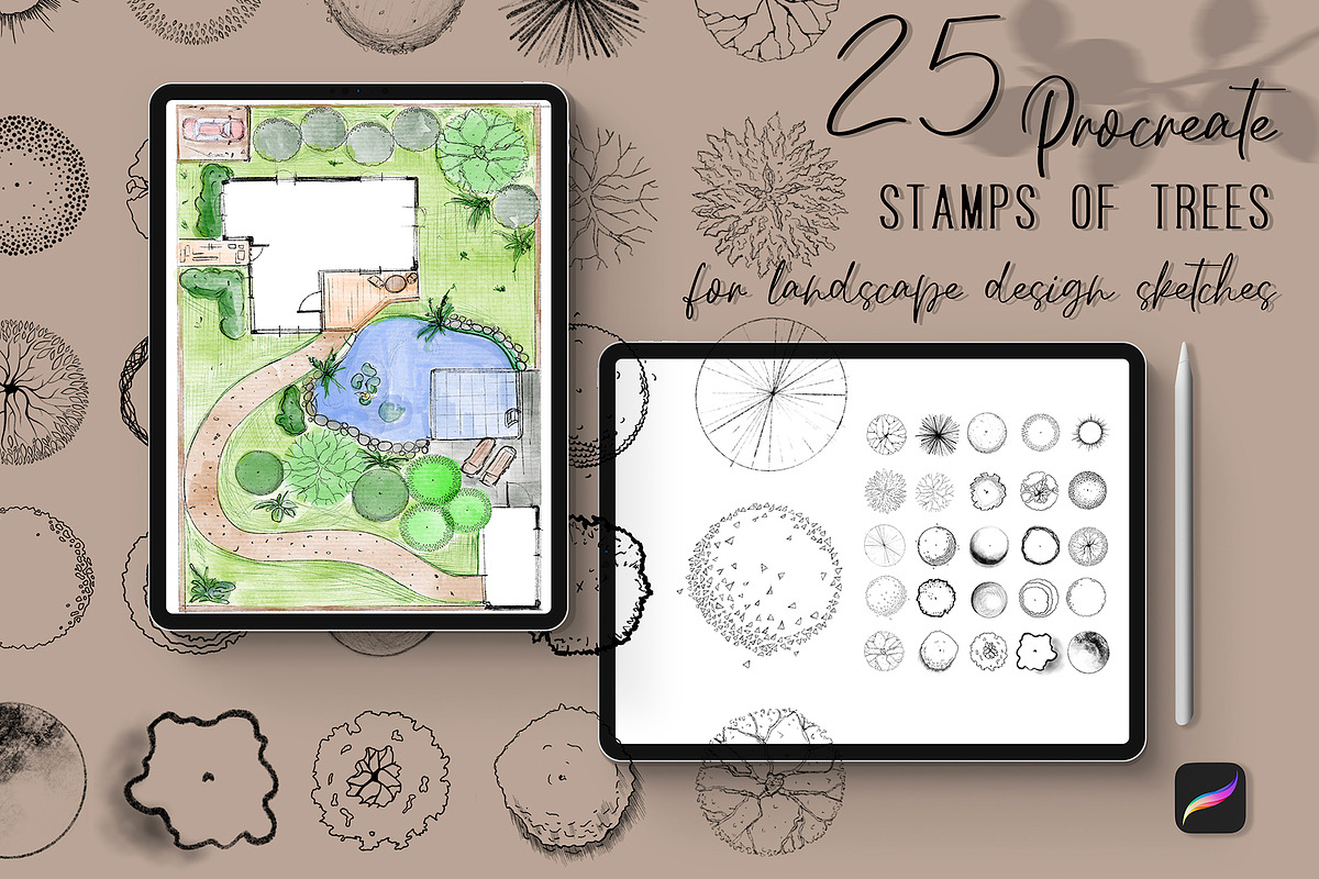 Procreate stamps of trees, a Brush Add-On by Art_in_myheart