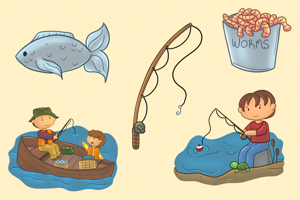 Kids Fishing Clip Art Collection, an Illustration by Keepin' It Kawaii