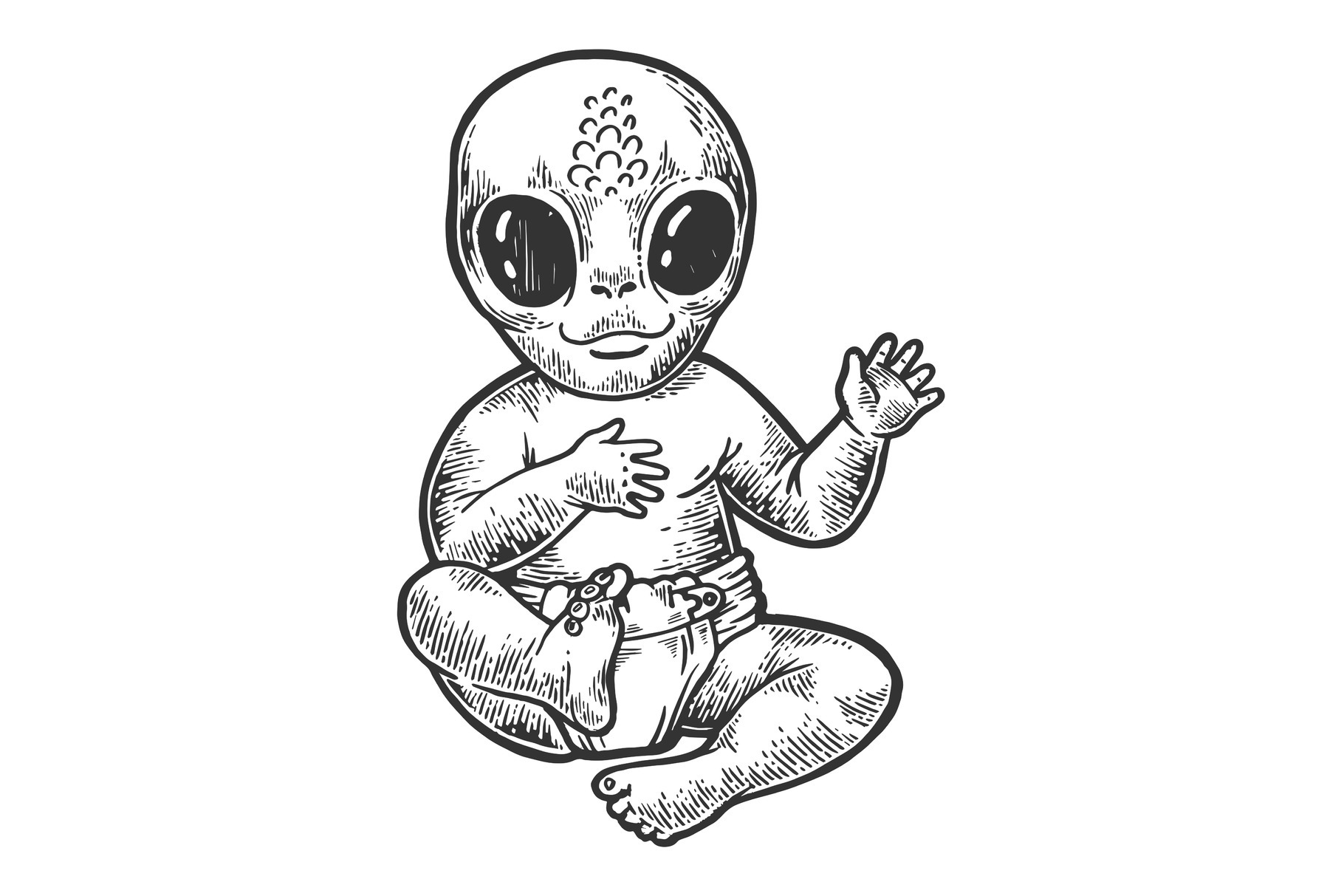 Alien baby in diaper sketch vector, a Person Illustration by AlexArt