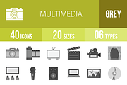 40 Multimedia Grey Scale Icons, an Outline Icon by IconBunny