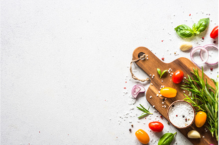 Food cooking background on white, a Food & Drink Photo by Nadia-nb