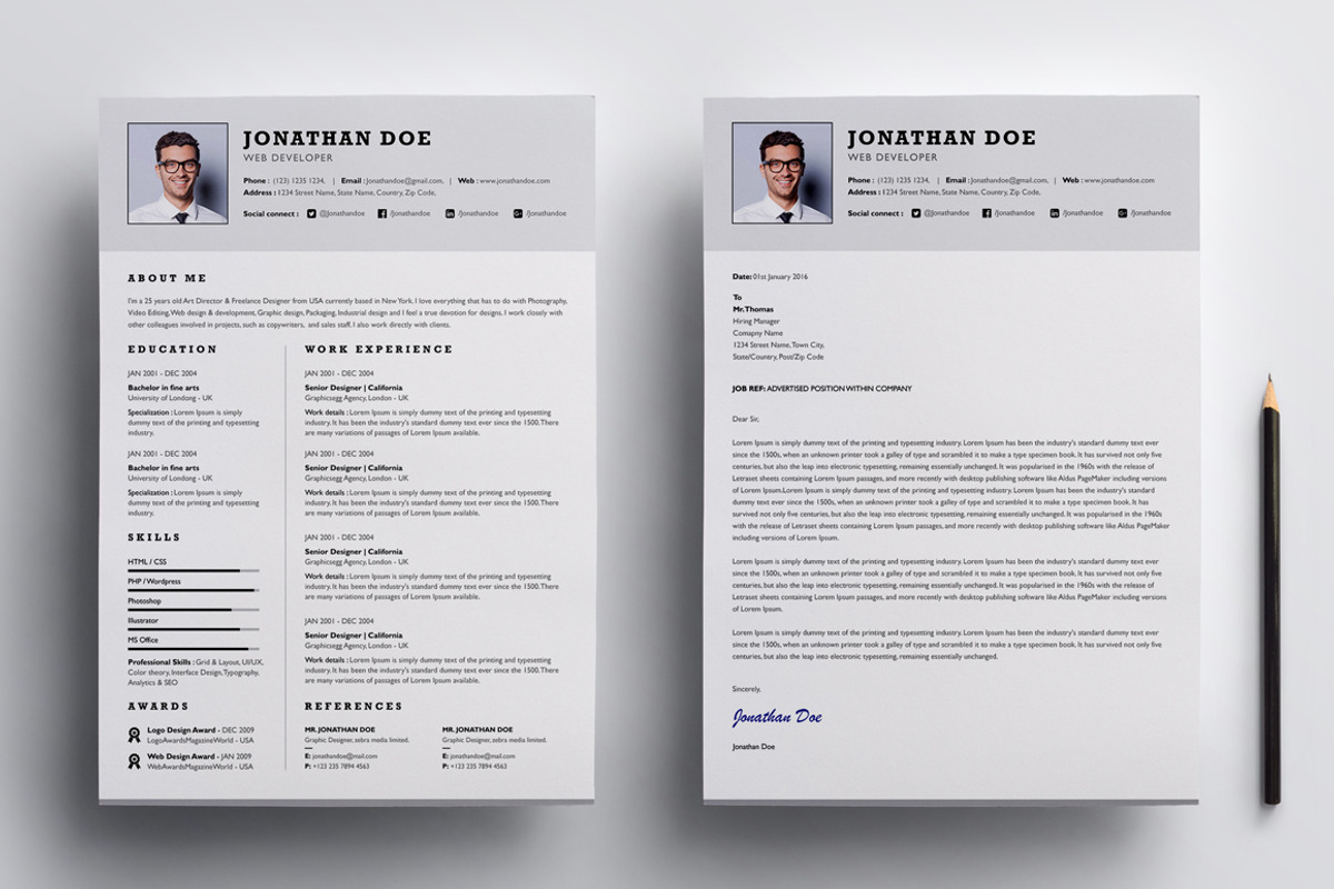 Professional Resume Set, a Resume Template by GraphicsEgg