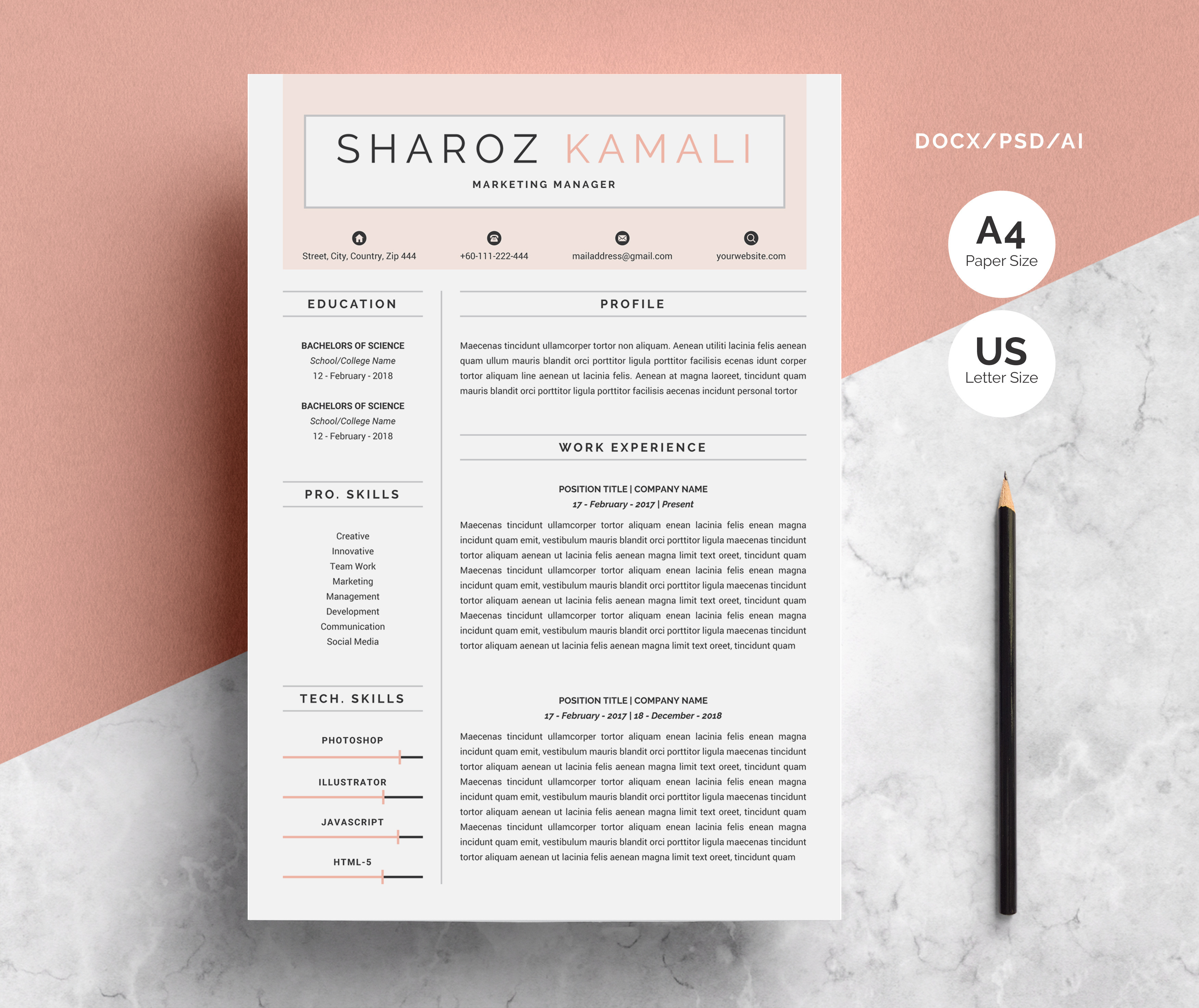 Minimalist Resume | 4 Pages Pack, a Resume Template by White Graphic