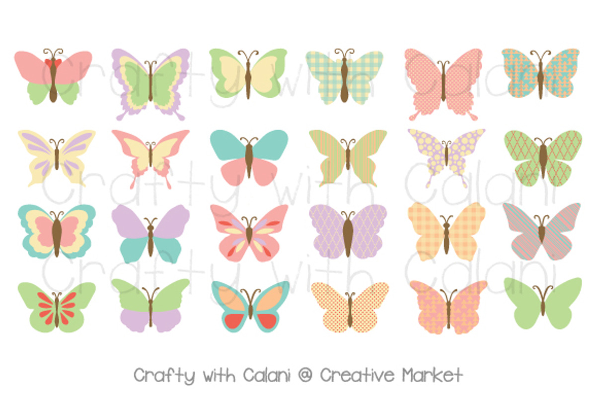 Butterfly Clipart with Patterns, an Illustration by Crafty with Calani
