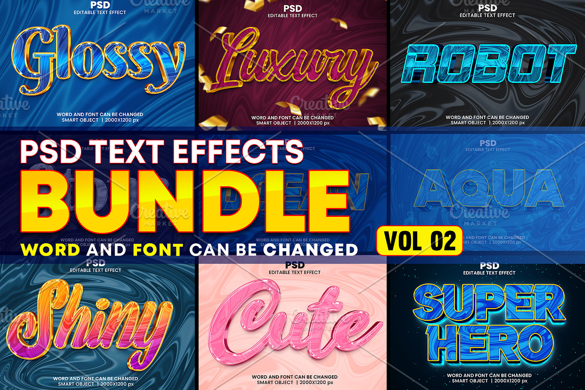 Modern 3d Text Effect Bundle PSD, a Layer Style Add-On by bdrobin | Creative Market