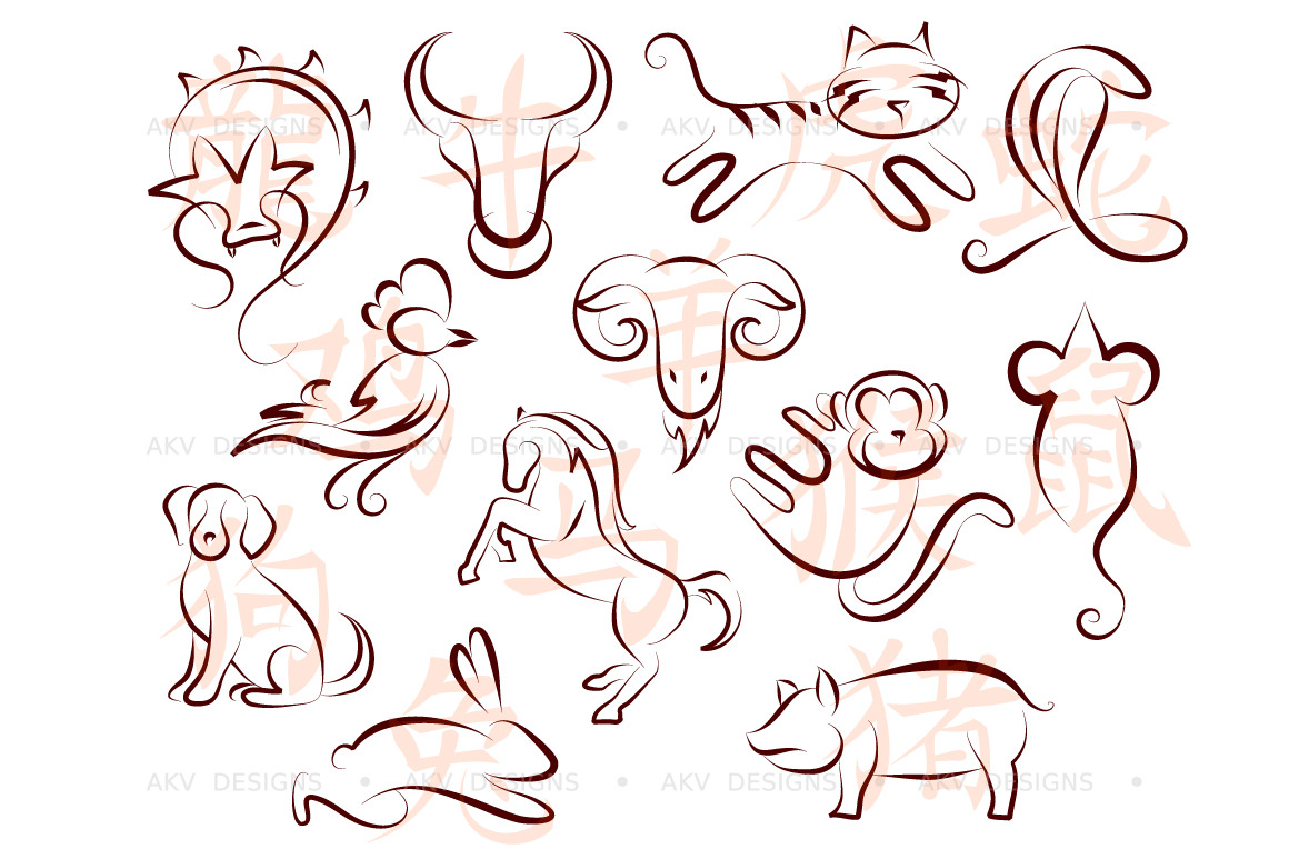 12 sketches for Chinese zodiac, a Graphic by AKV Designs | Creative Market