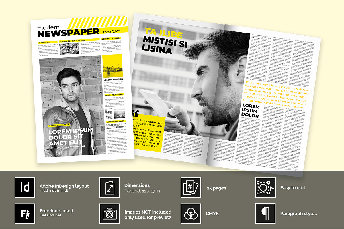 Modern yellow newspaper, a Magazine Template by McLittle Stock