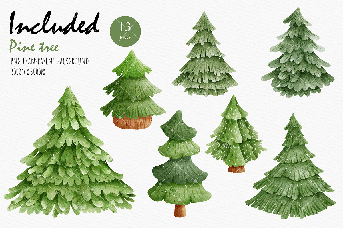 Christmas Tree Watercolor Clipart, an Illustration by Chonnieartwork