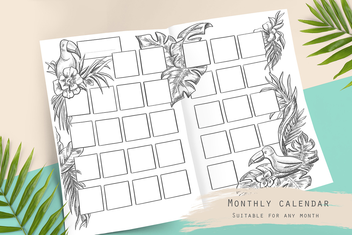 Tropical themed monthly calendar, a Stationery Template by Kate Snitser