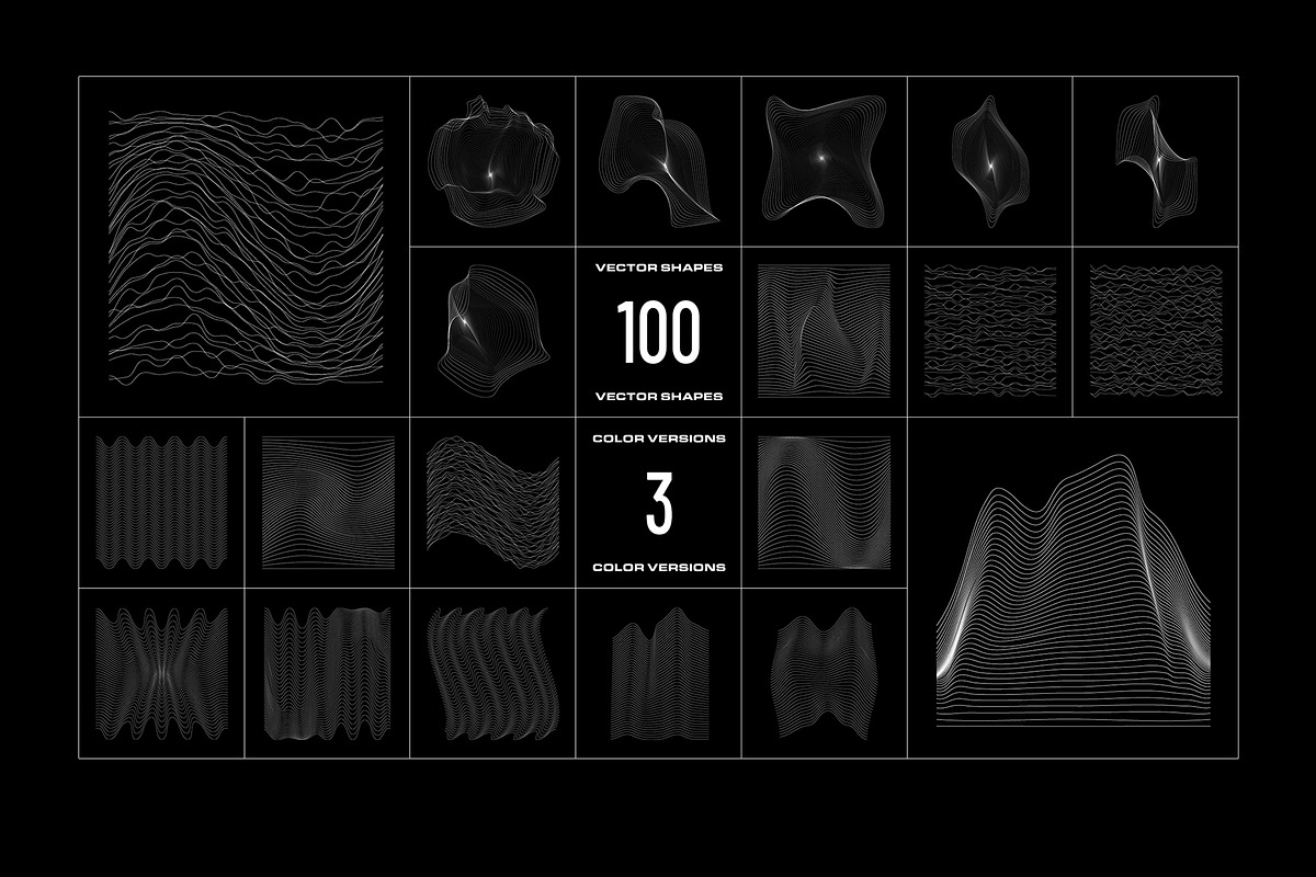 Wave Lines - 100 Vector Shapes, an Object Graphic by assetpro.design
