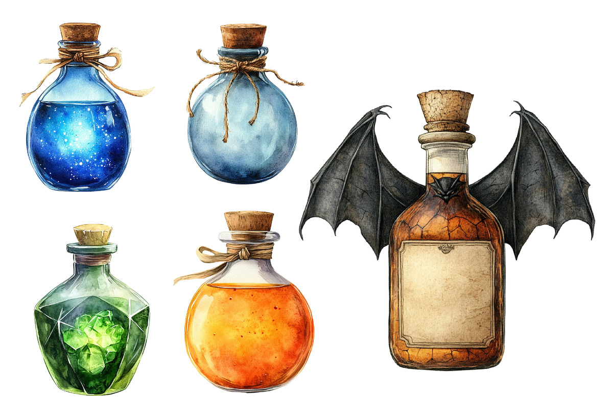 Vintage Halloween Potions Clipart, an Illustration by Designworld