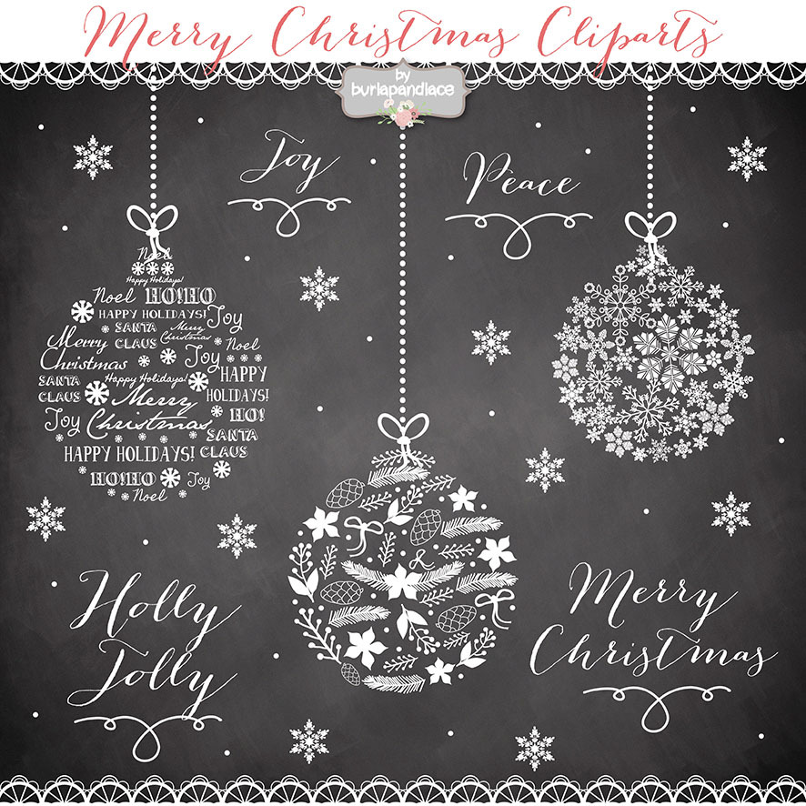 Chalkboard Christmas ball cliparts, an Illustration by burlapandlace