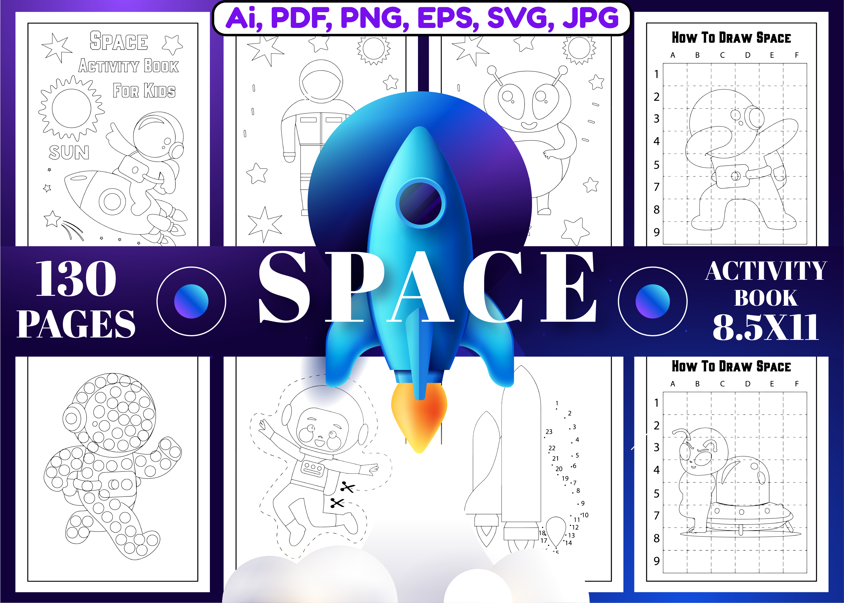 Space Activity Pages For Kids, an Education Illustration by Design Zone