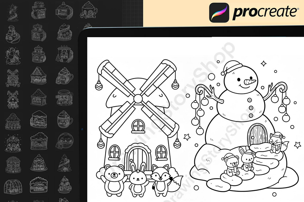 100 Procreate Christmas Stamps Brush, a Brush Add-On by DrawingStoryShop
