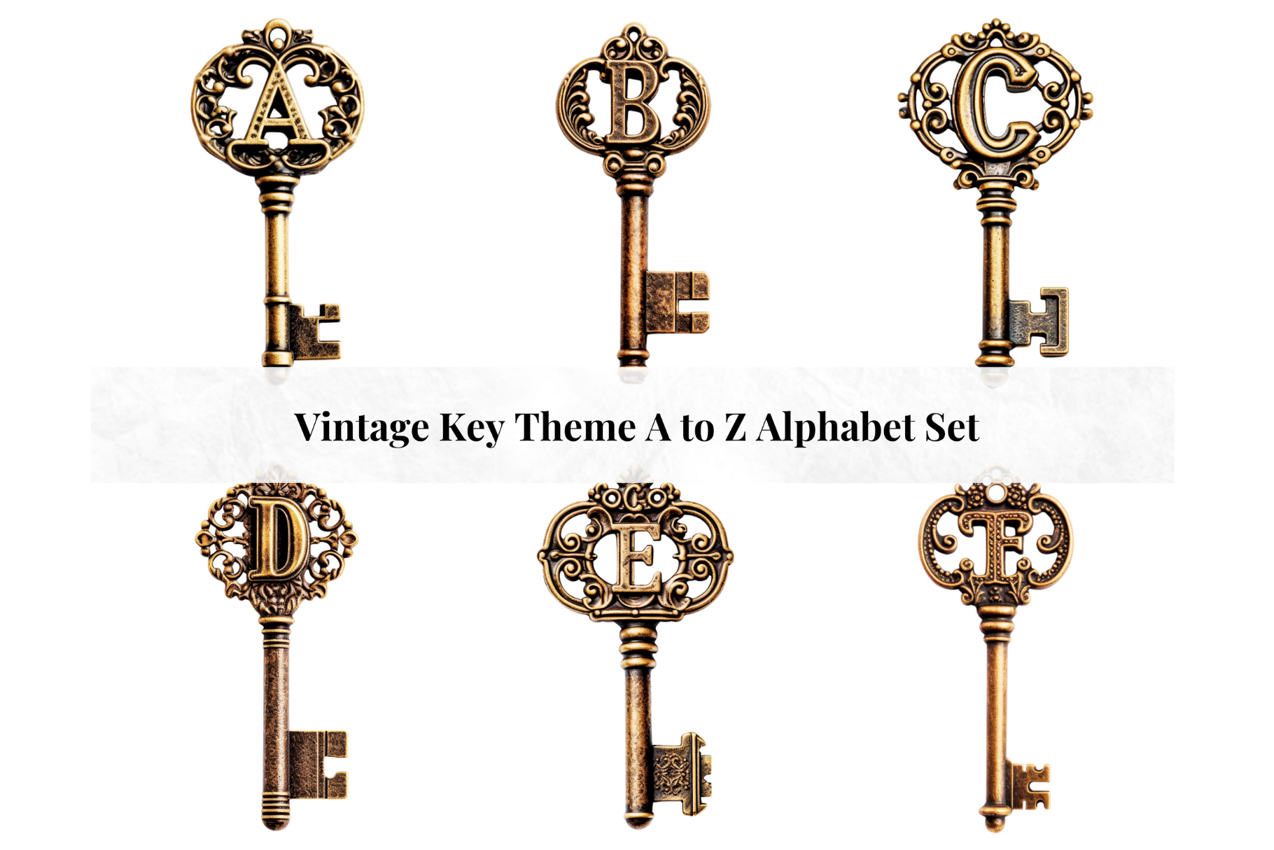 Vintage Bronze Key Alphabet Letters, a Decorative Illustration by ...