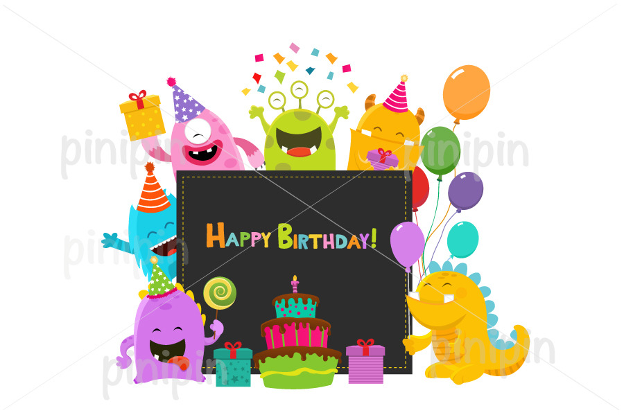 Cute Birthday Monsters Card, a Decorative Illustration by pinipin ...