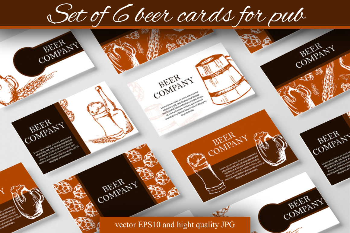 Set of 6 beer cards for pub, a Business Card Template by Astarte_design