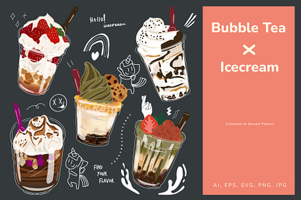 Bubble tea vector set