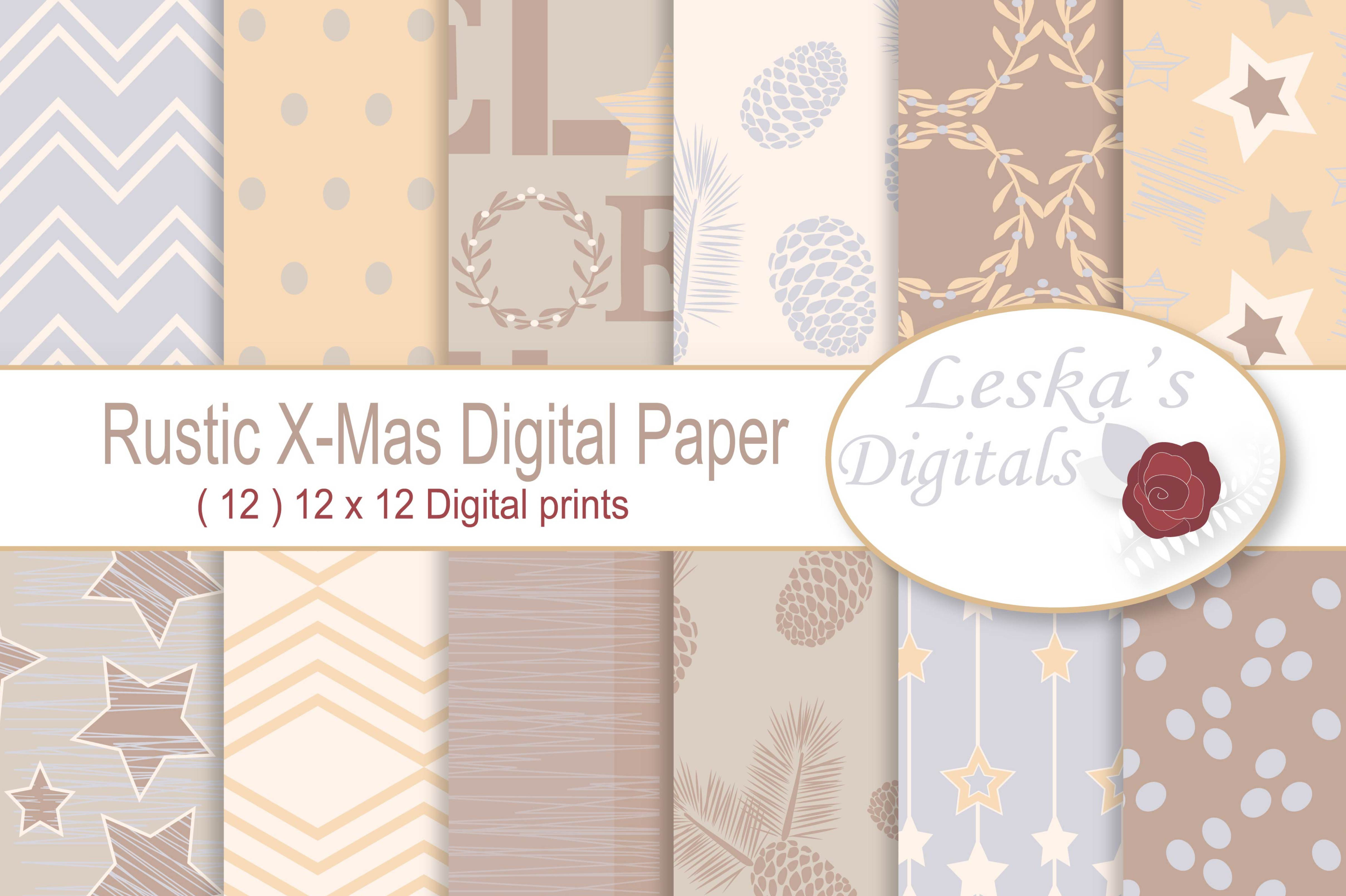 Rustic Christmas Digital Paper, a Pattern Graphic by Leska's Digitals