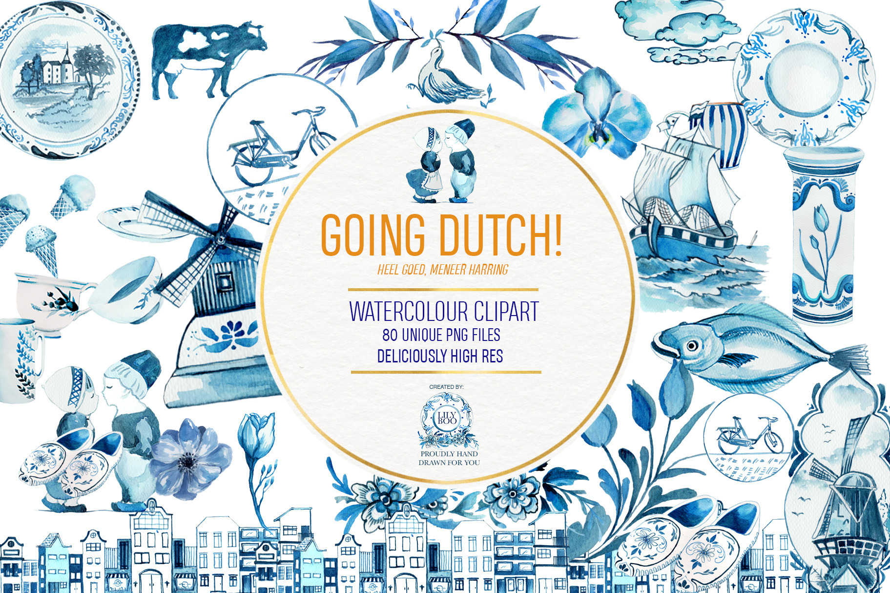 Dutch Delft Watercolor Clipart, an Illustration by LilyBoo Clipart ...