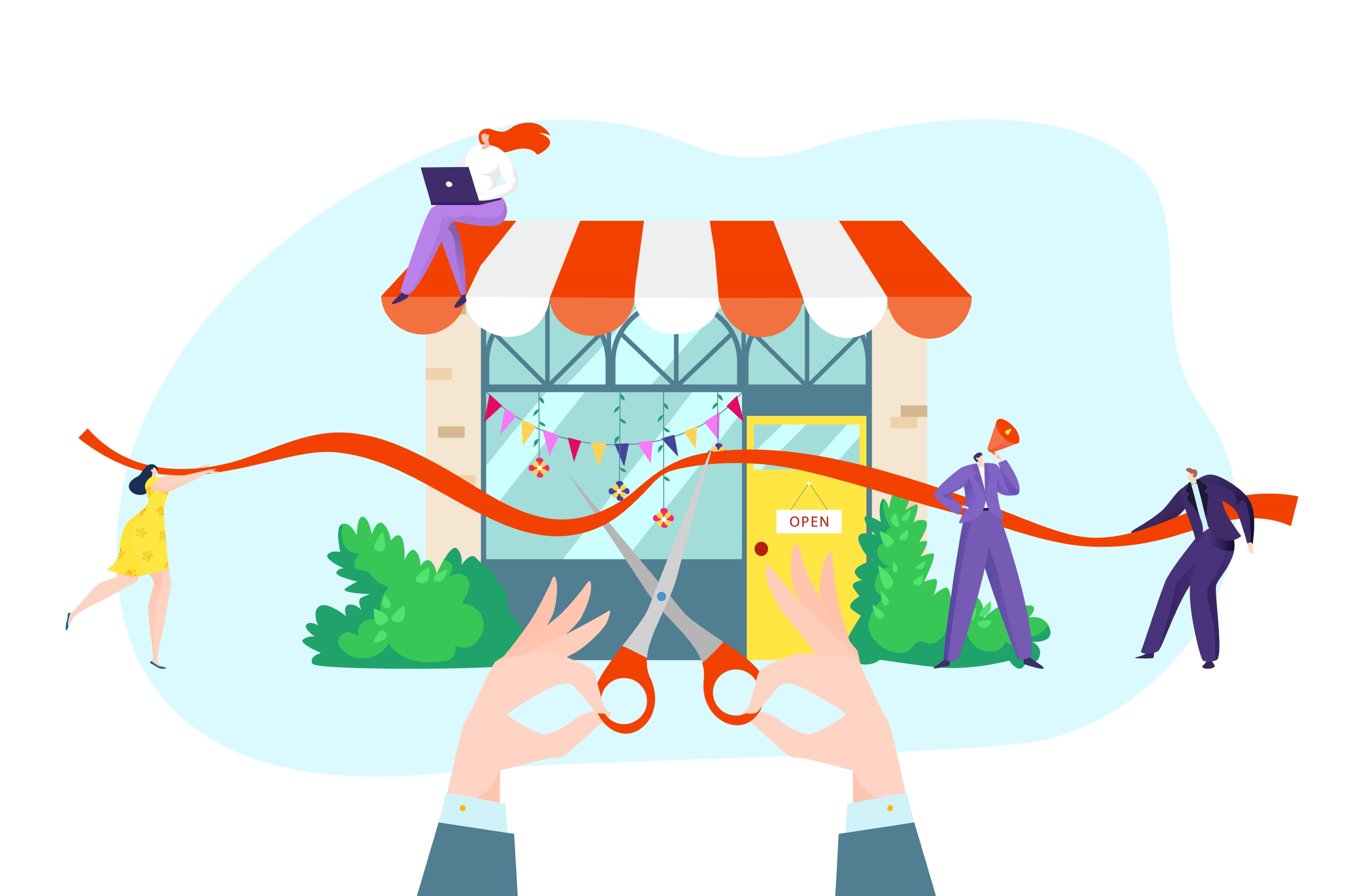 Business grand opening event with, a Person Illustration by VectorsBang